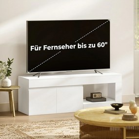HOMCOM Moderní TV komoda do obývacího pokoje se 2 dveřmi, otevřeným oddílem a úchyty, pro televizory až do 60 palců, 140 x 40 x 48 cm, bílá