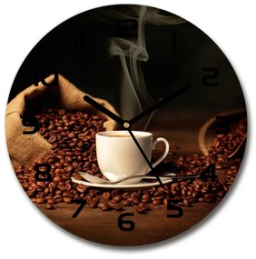 Wallmuralia Skleněné hodiny kulaté Káva v šálku fi 30 cm