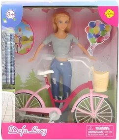 DEFA Panenka Lucy / 29 cm / set s jízdním kolem / šedé nebo bílé triko