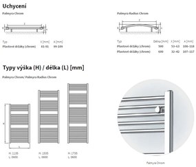 Isan Palmyra Plus žebřík do koupelny 735/600 DPAP07350600 Barva ISAN: Antracit - metalíza S02 (61)