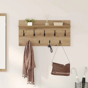 věšák, nástěnný, 1 prkno, háčky, kompozitní dřevo, 40x80x12 cm, dub artisan, Dekorino TK20260018