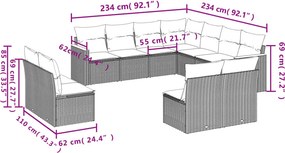 11dílná zahradní sedací souprava a podušky mix béžové polyratan 3226087