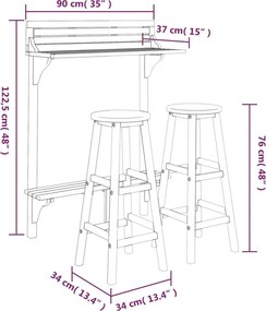 vidaXL 3dílný balkonový barový set masivní akáciové dřevo [3116003]