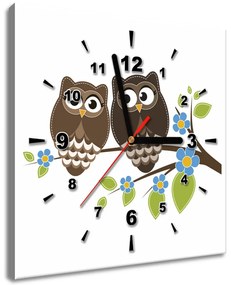 Gario Obraz s hodinami Hnědé sovičky na větvi Rozměry: 30 x 30 cm