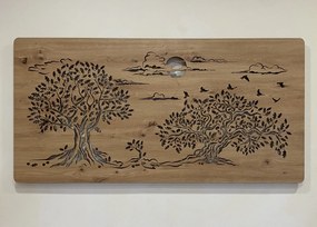 Li-Go "Tři duby" světelný obraz s baterií 120x60cm varianta: ovládání na obraze bez dálkového ovladače, provedení: bříza
