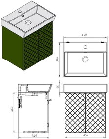 Lavedo Tessera Green 50 koupelnová skříňka s umyvadlem