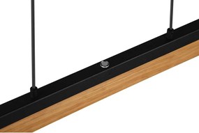 Matně černé LED závěsné svítidlo s dřevěným stínidlem Kerala – Trio