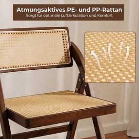 Costway Sada 2 ratanových skládacích židlí s bambusovým rámem kuchyňských židlí