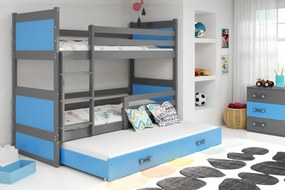 BMS Group Dětská patrová postel s přistýlkou RICO grafit Velikost postele: 200x90 cm, Barva šuplíku: Modrá