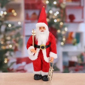 Vánoční dekorace Santa Claus se sáňkami a lyžemi červená 30 cm