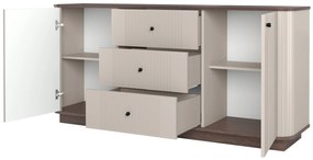 Komoda Vesper 160 cm se zásuvkami - kašmírová / ořech / černé úchytky