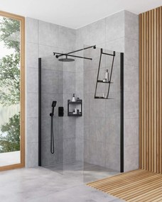 Deante Kerria Plus, Walk-in sprchová zástěna 100cm, výška 200cm, 6mm čiré sklo s ActiveCover, černý profil, KTS_N30P
