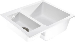 Sink Quality Ferrum, kuchyňský granitový dřez 605x495x210 mm + sifon, bílá, SKQ-FER.W.5KBO.X