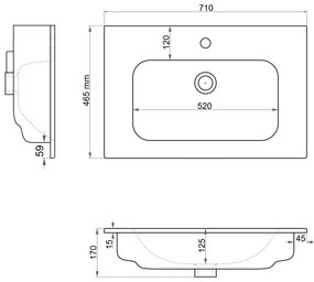 Sapho, PIEDRA nábytkové umyvadlo 71x46 cm, 43071