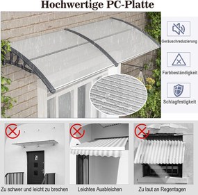 Costway Přístřešek na přední dveře hliníková střešní krytina oblouková