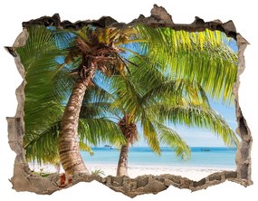 Wallmuralia Díra 3D ve zdi na stěnu Tropická pláž 95x64 cm
