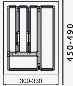 Vklad organizér 40 | plastový | do zásuvky kuchyňské skříňky 40 cm | šedý