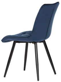 Jídelní židle, potah v modrém sametu, kovové podnoží v černé práškové barvě