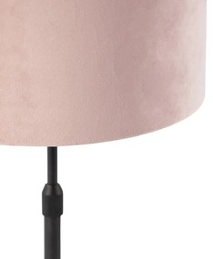 Stolní lampa černá s velurovým odstínem růžová se zlatem 25 cm - Parte