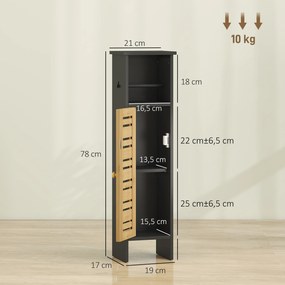HOMCOM Koupelnová skříňka s držákem na toaletní papír, odnímatelná tyč, 3 úrovně + výdej papíru, výška 78 cm, černý bambus