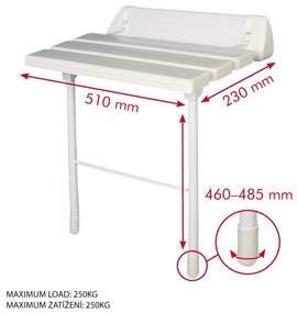 Ridder HANDICAP sklopné sedátko do sprchového koutu s podpěrou, 51x23cm, bílá A0020301