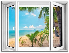 3D obraz okno na tropickou pláž Velikost (šířka x výška): 120x90 cm