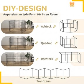 PawHut modulární ohrádka pro psy, králíky a malé mazlíčky – skládací drátěný plot do interiéru i exteriéru se zamykacími dveřmi, 8 panelů, 61 x 91 cm…