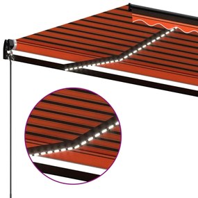 Ručně zatahovací markýza s LED světlem 400x350 cm oranžovohnědá