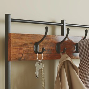 HOMCOM Stojan na šaty, oděvní stojan s látkovou zásuvkou, 14 háčky na chodbu, ložnici, rustikálně hnědý, výška 183 cm