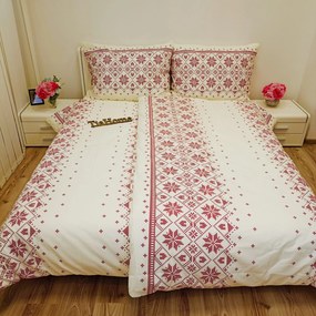 Povlečení bavlněné Etnico vínové TiaHome - 1x Polštář 90x70cm, 1x Přikrývka 140x200cm