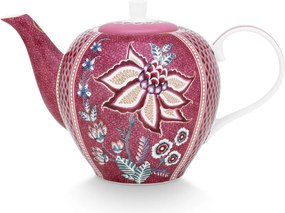 Pip Studio Flower Festival čajová sada 3ks, dárkové balení, tmavě růžová (Sada konvice a 2 hrnků v dárkovém balení )