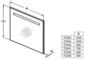 Ideal Standard Mirror &amp; Light - Zrcadlo s osvětlením 700 mm (29,3 W), T3341BH