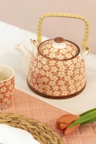 Lososová konvička se sítkem a kytičkami - 18*14*12 cm / 0,7L