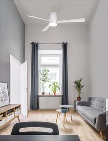 NV 9953015 Stropní ventilátor se světlem SILKY matná bílá ocel a sklo bílé dřevené listy 5 rychlostí 35W LED 18W 3000K - NOVA LUCE