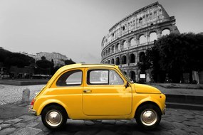 Vícedílný obraz Žluté Retro Auto Na Pozadí Kolosea Nedostatek Nedostatek Přírodní plátno 150x100