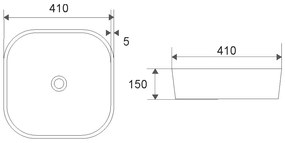 Mereo Mereo, Umyvadlo na desku bez přepadu, 410x410x150 mm, čtvercové, keramické, UC414115S
