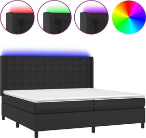 Box spring postel s matrací a LED černá 200x200 cm umělá kůže 3139403