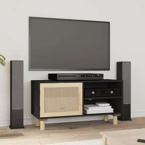 TV stolek černá 80x30x40 cm masivní borovice a přírodní ratan - Default Title