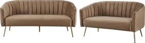 Designový 3-sed, hnědá Velvet látka/gold chrom-zlatý, BAGY