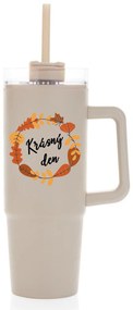KRÁSNÝ DEN (PODZIM) - béžový cestovní termohrnek s průhledným víčkem 900 ml