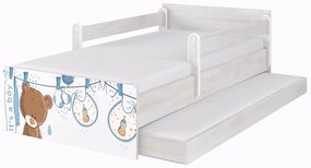 Dětská postel Max Baby Medvídek 160x80 cm - ŠEDÁ - 2x krátká zábrana se šuplíkem