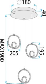Toolight Toolight, LED závěsné svítidlo 32W, 3000K, 2500lm, LHJ095-3CP, bílá-zlatá lesklá, OSW-50068