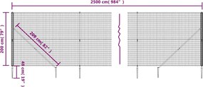 Drátěný plot s kotevními hroty zelený 2 x 25 m 154110