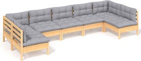 7dílná zahradní sedací souprava šedé podušky masivní borovice 3097162