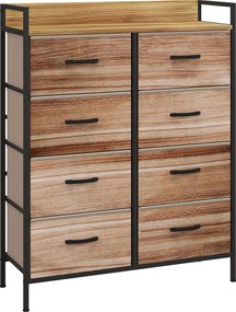 HOMCOM Skříň s úložným prostorem, komoda s 8 odejmoutelnými textilními zásuvkami, horní policí a ocelovým rámem 79L x 29W x 101H cm Přírodní a Černá