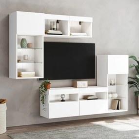 5dílná obývací stěna s LED osvětlením bílá kompozitní dřevo - Default Title