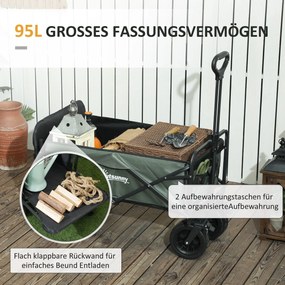Skládací zahradní vozík Outsunny, nosnost 120 kg, přenosný vozík s odnímatelným pláštěm, rukojetí, koly a řízenou osou, zahradní vozík 95 litrů pro d…