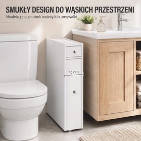 HOMCOM Úzká koupelnová skříň, volně stojící koupelnová skříň se 2 zásuvkami, bílá