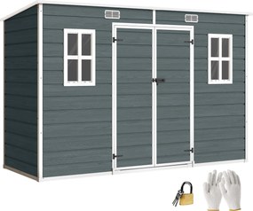 Outsunny zahradní domek 3,2 m² (303 × 123 × 197 cm) – plastový skladovací domek s okny, dvoukřídlými dveřmi, uzamykatelným větráním a podlahou ve vzh…