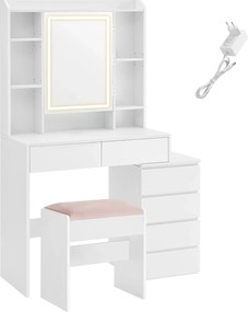 Toaletní stolek s LED osvětlením a taburetem Vasagle Ginny 98 cm bílý